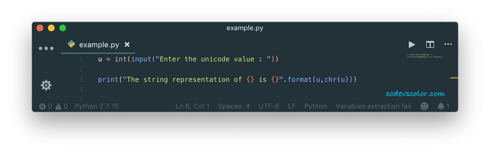Python Program To Convert Unicode Or Ascii Value To A Character Codevscolor