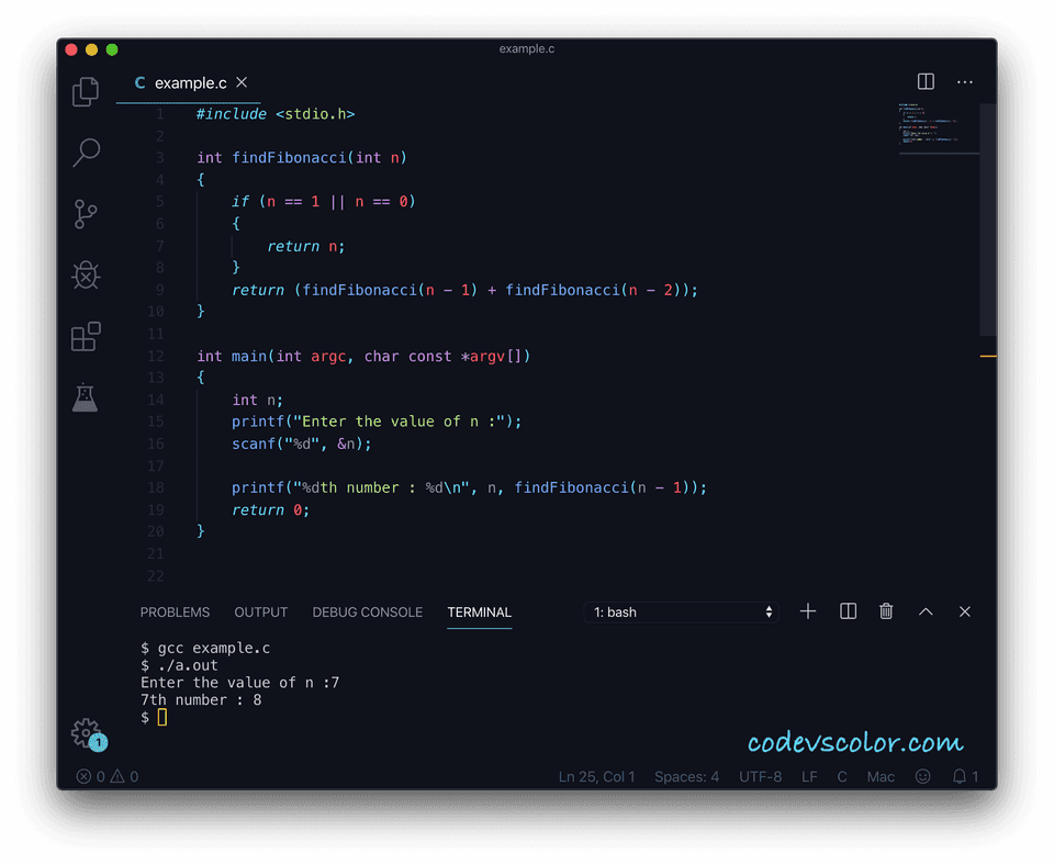 C program to find the nth fibonacci number - CodeVsColor