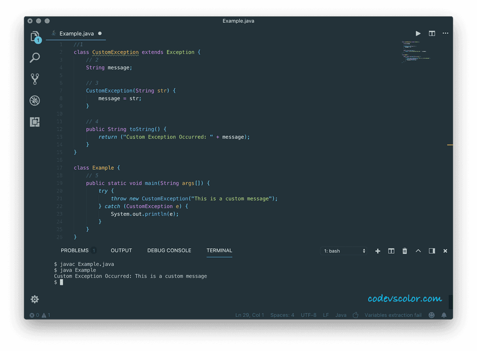 Java user defined or custom exception example - CodeVsColor