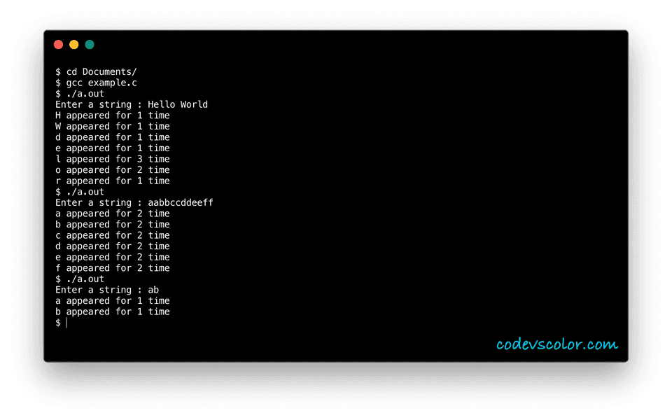 C program to count and print frequency of each letter in a word ...
