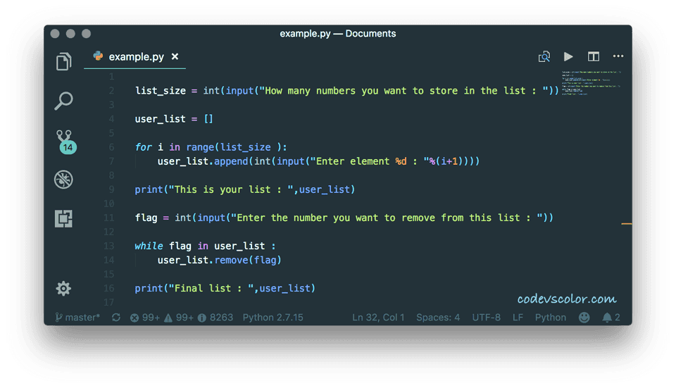Python program to remove all occurrence of a value from a list ...