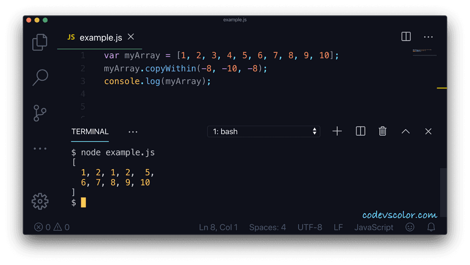 JavaScript copyWithin() method example - CodeVsColor