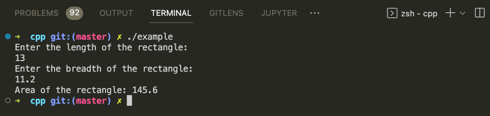 C++ program to find the area of a rectangle - CodeVsColor
