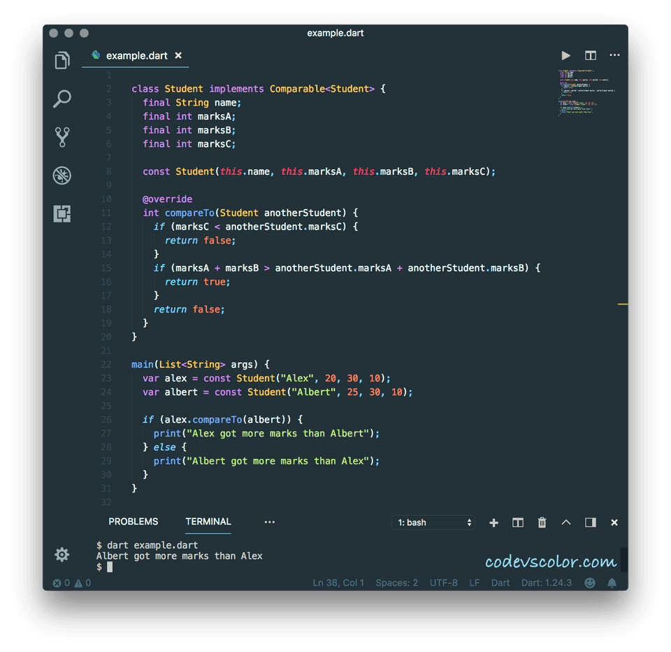 Dart comparable example for comparing objects - CodeVsColor