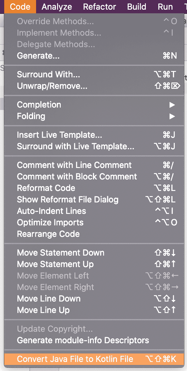 Convert Java file to Kotlin in Intellij Idea - CodeVsColor