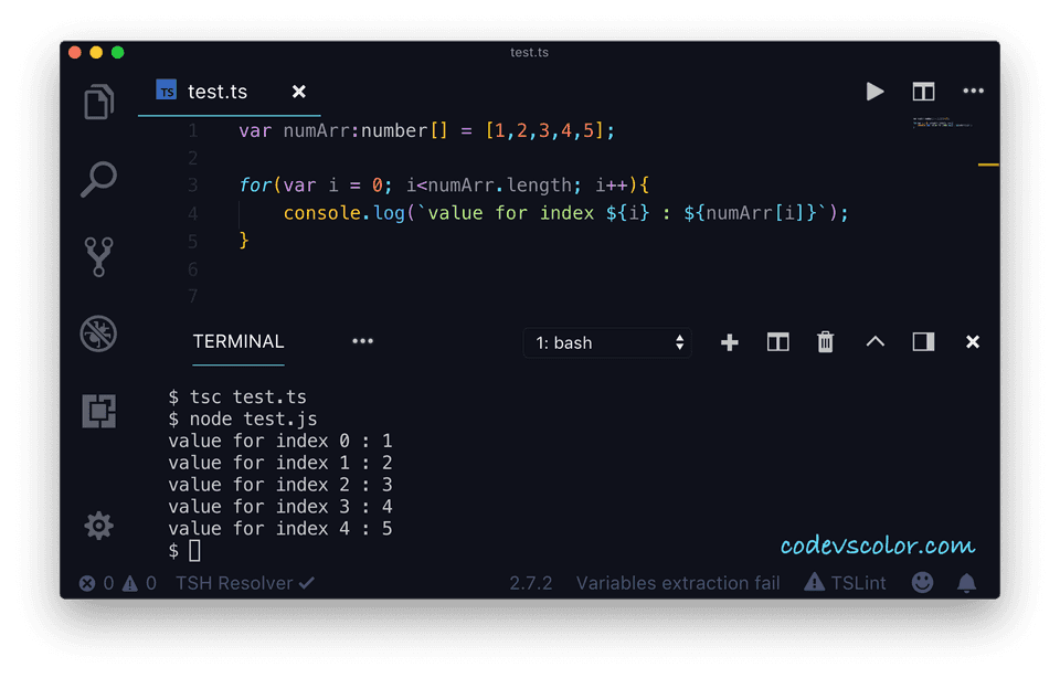 TypeScript for and for-in loop explanation & examples - CodeVsColor