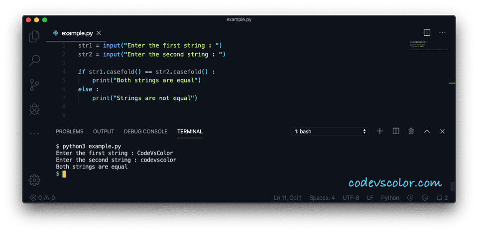 Example of Python casefold method - CodeVsColor