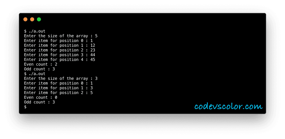 C Program To Count Even And Odd Numbers In A User Input Array Codevscolor