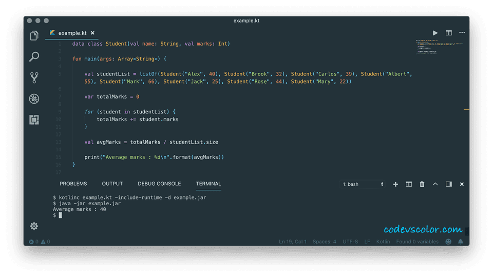Kotlin program to find out the average marks of a list of students ...