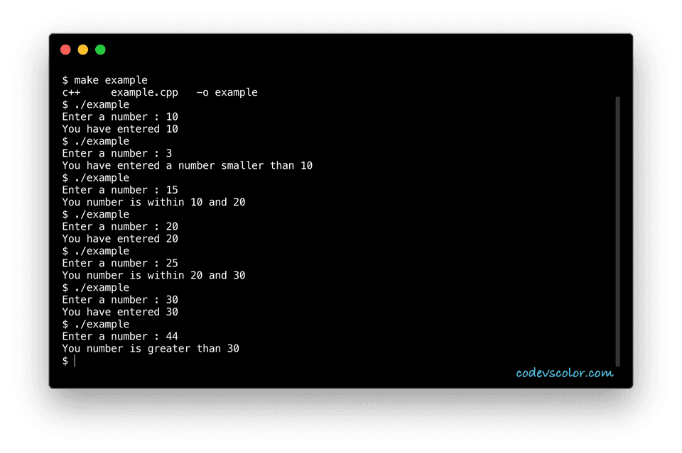 C++ if-else if-else ladder example - CodeVsColor