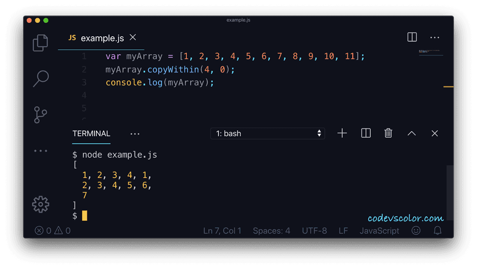 JavaScript copyWithin() method example - CodeVsColor