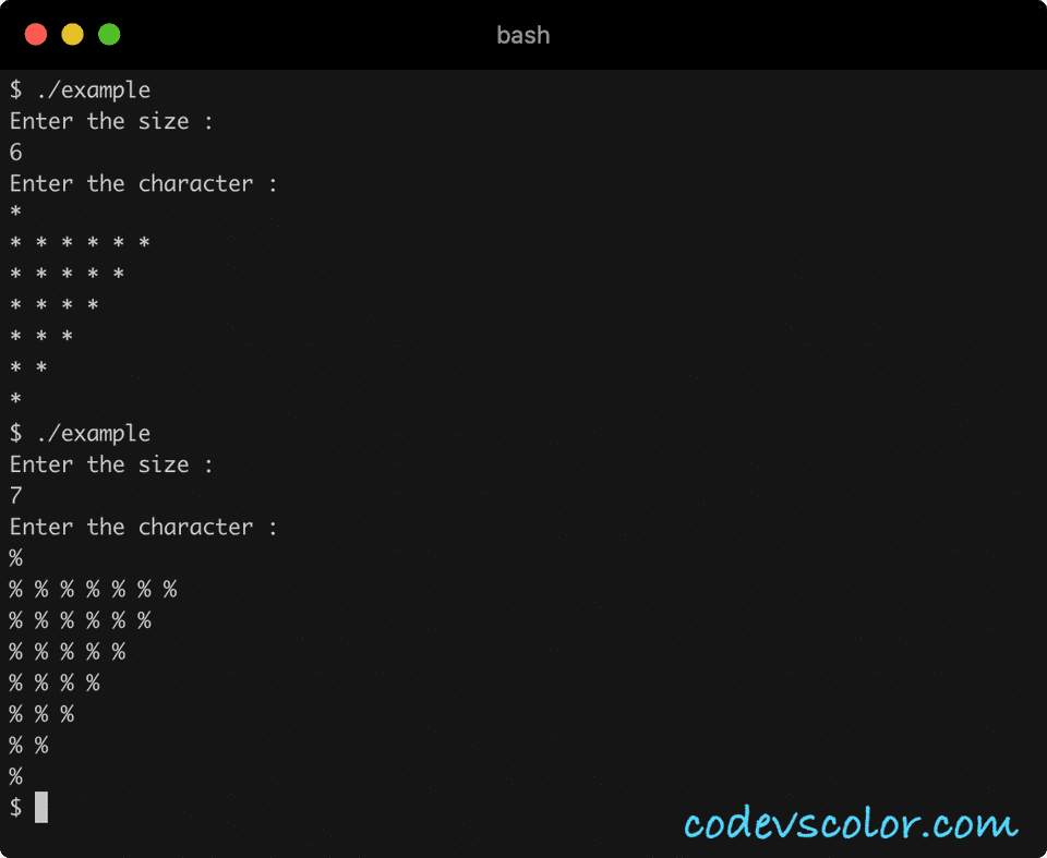 C++ print inverted right-angled triangle - CodeVsColor