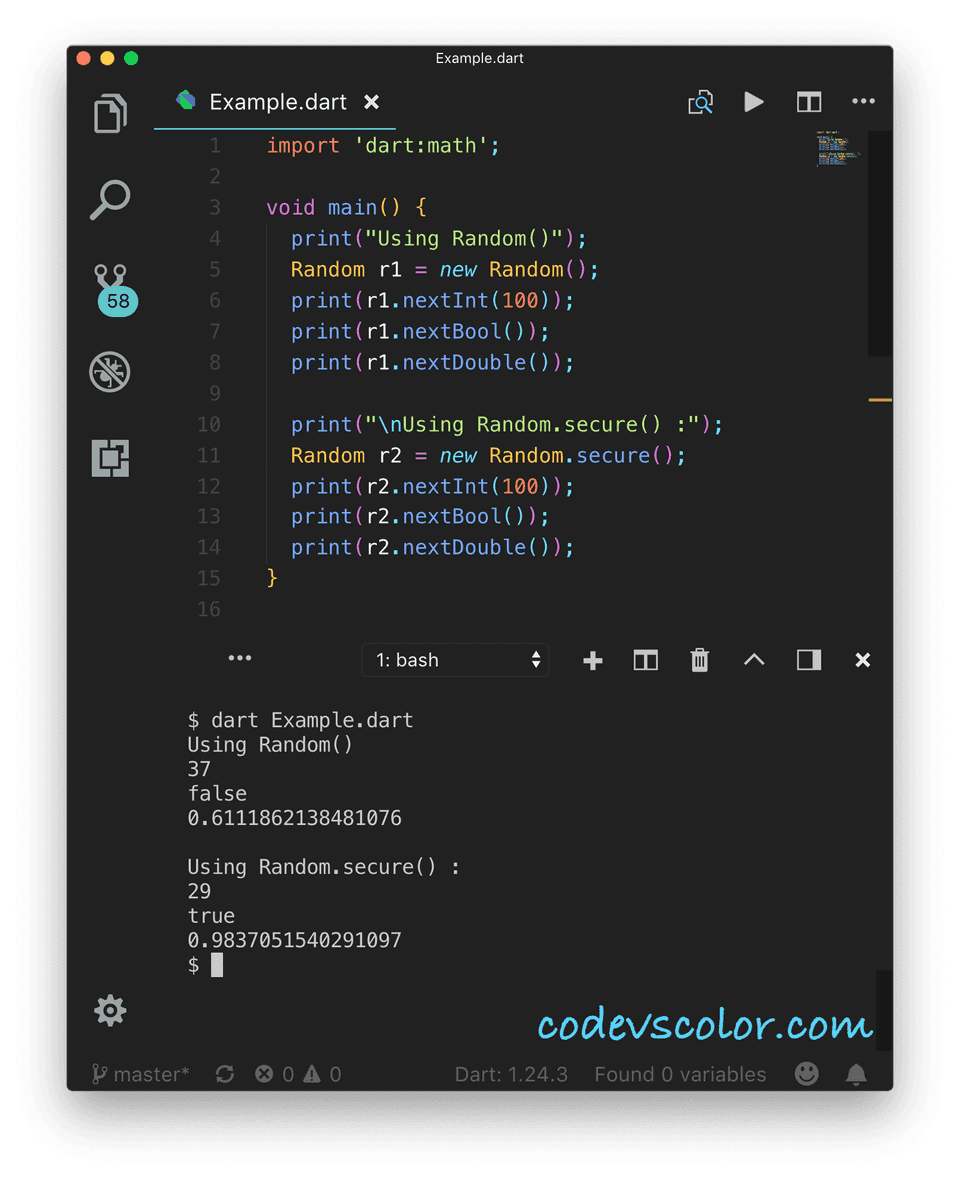 Create A Random Integer Double Or A Boolean In Dart Using Random Class Codevscolor