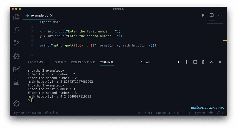 Python Mathhypot Method Explanation With Example Codevscolor