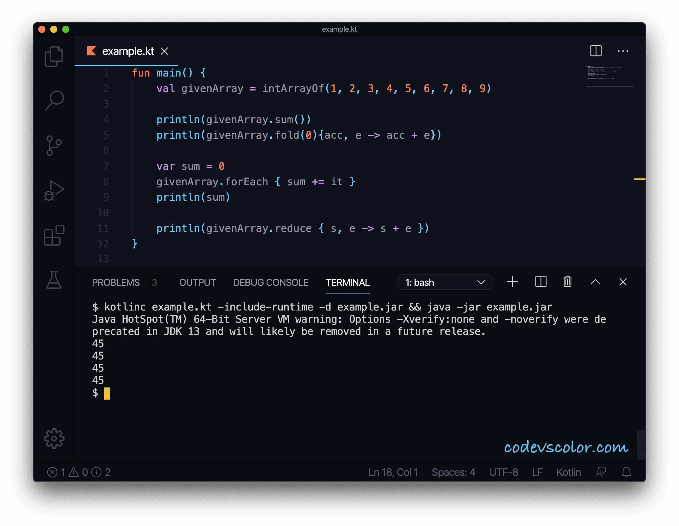Kotlin Program To Find The Sum Of All Numbers Of An Array CodeVsColor