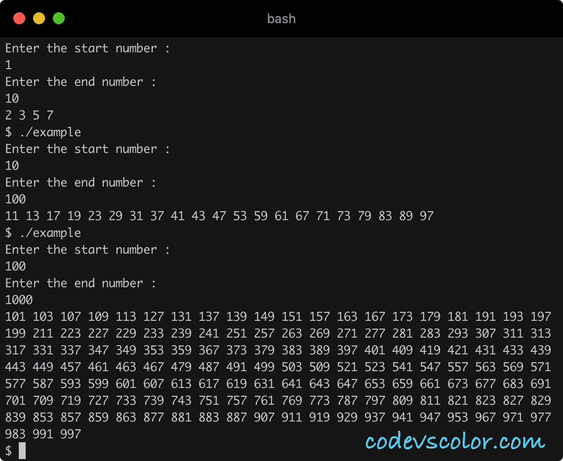 C Program To Find All Prime Numbers In A Range CodeVsColor