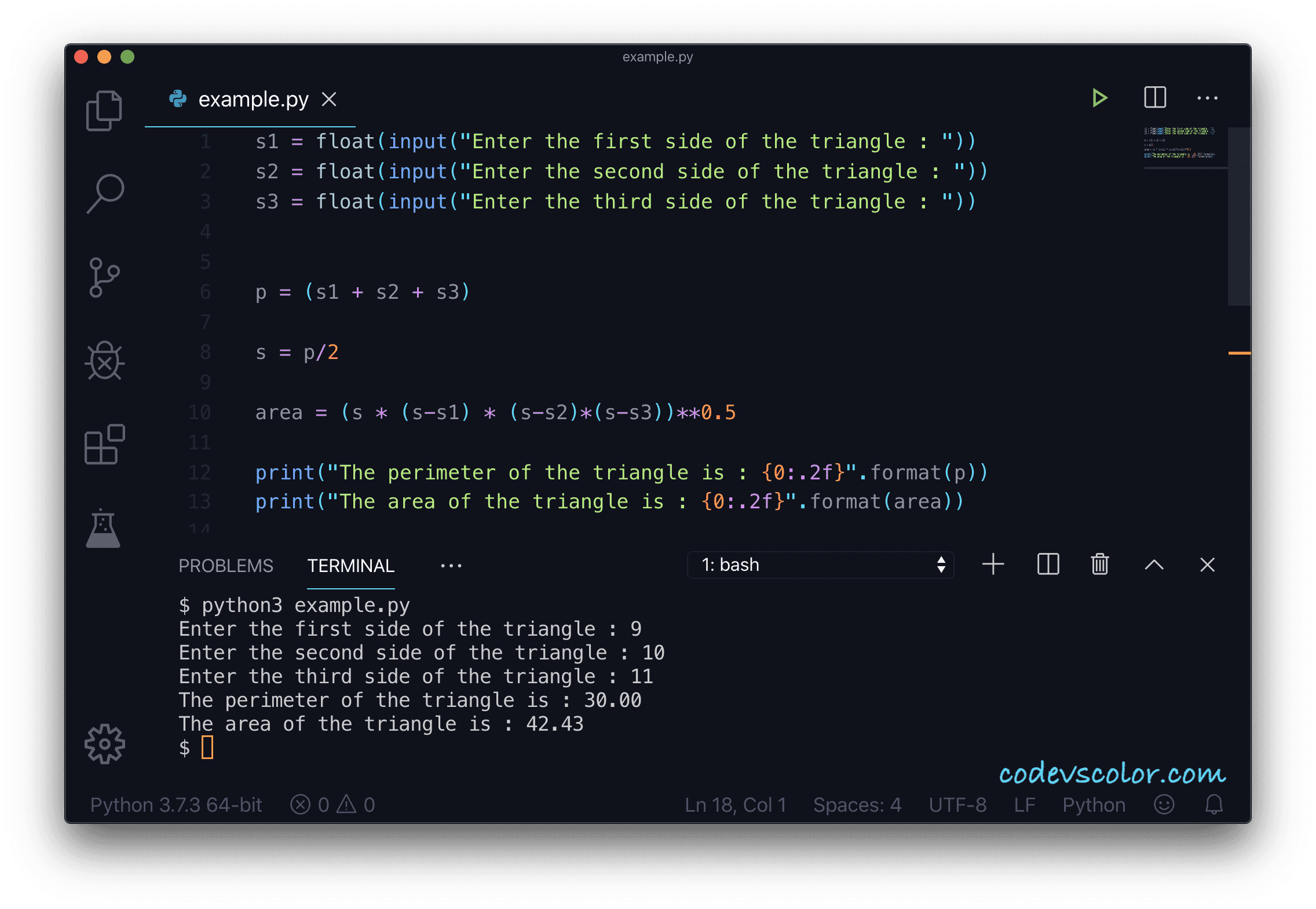 Python Program To Find The Area And Perimeter Of A Triangle CodeVsColor