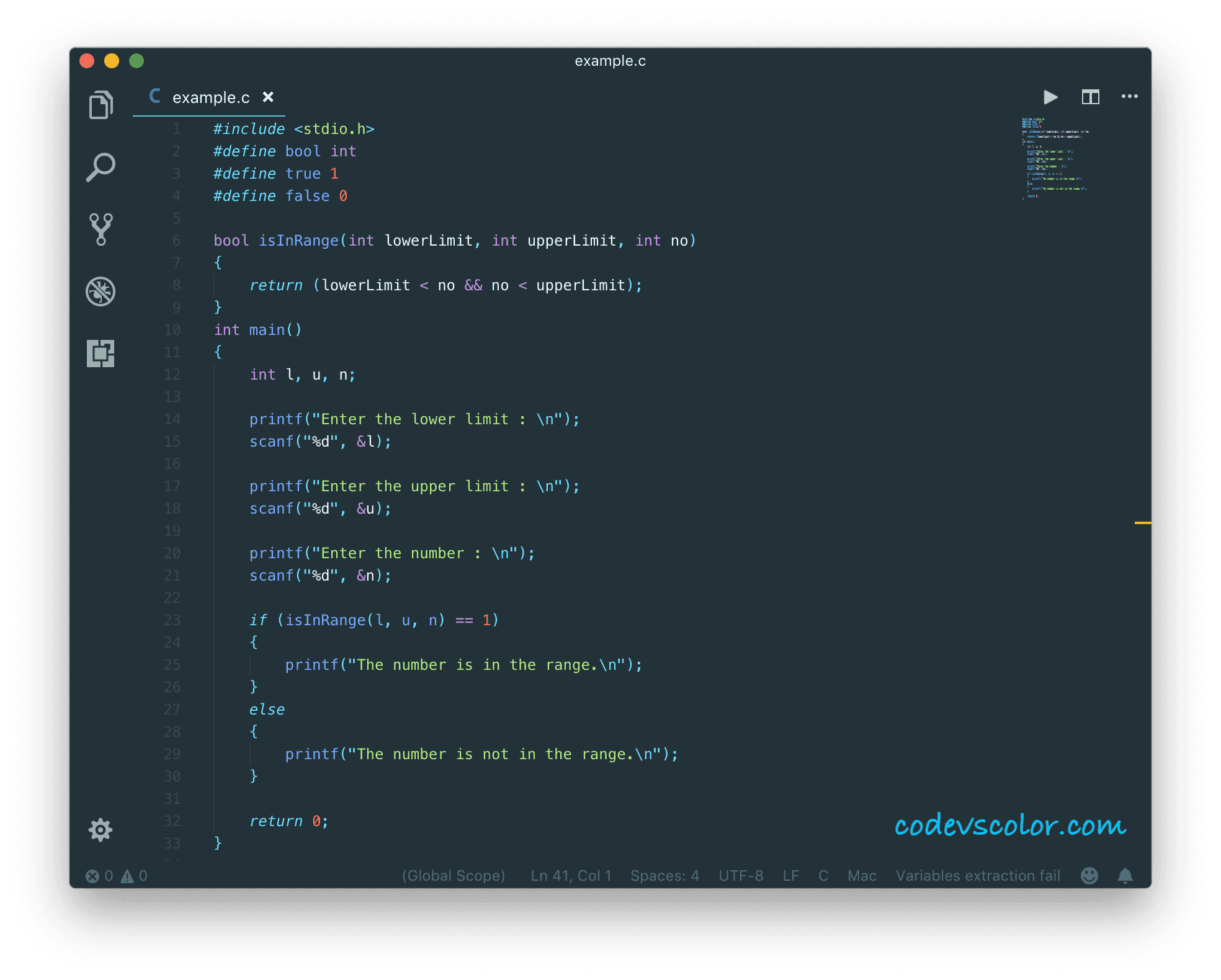 C Program To Check If A Number Is In A Range With One Line CodeVsColor