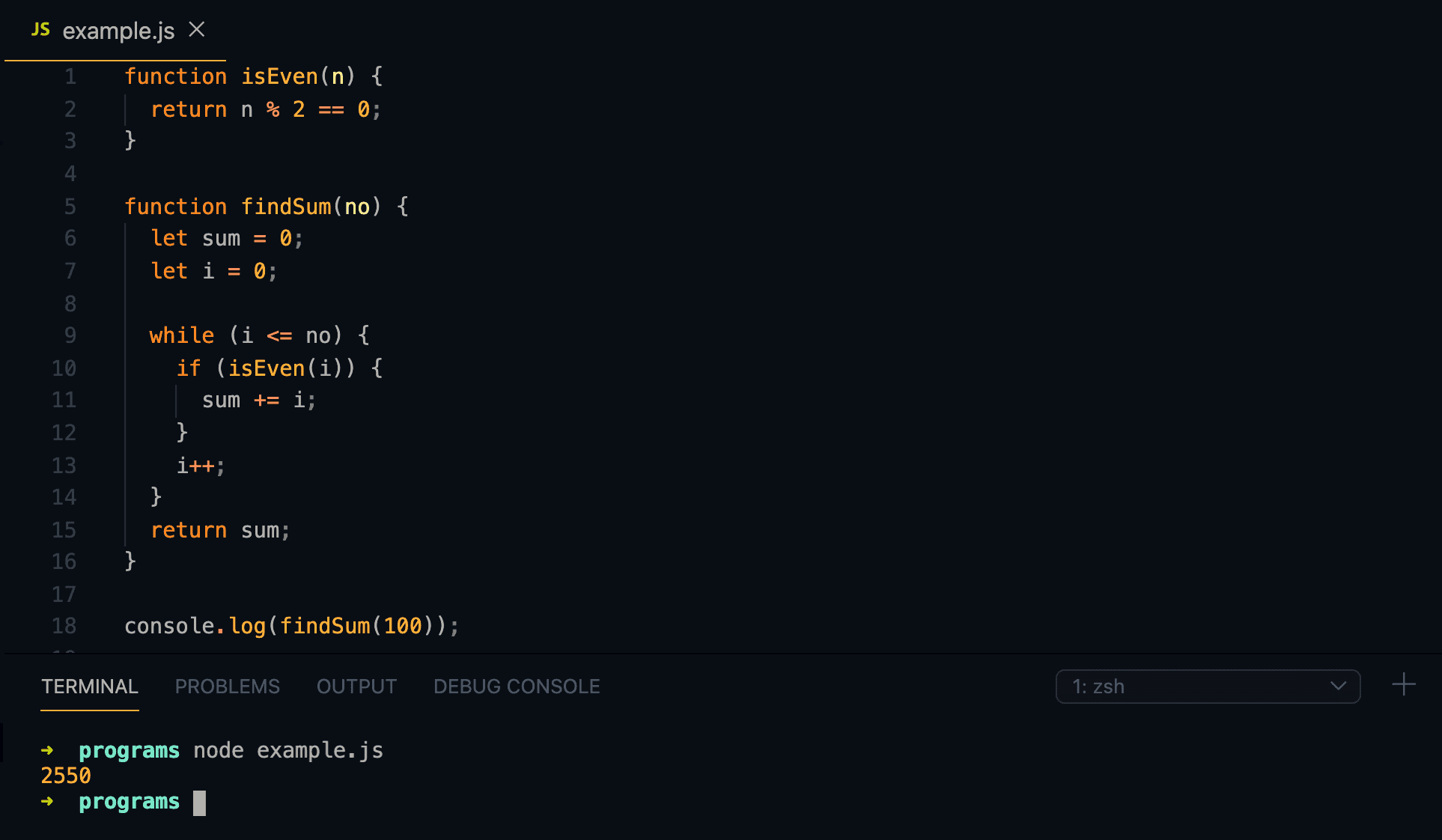 JavaScript Programs To Find The Sum Of All Even Numbers Below Another 
