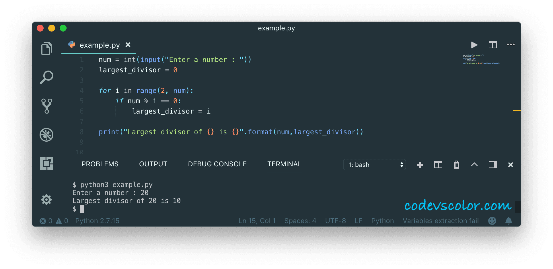 Python Program To Find Out The Largest Divisor Of A Number In 3 Ways Codevscolor