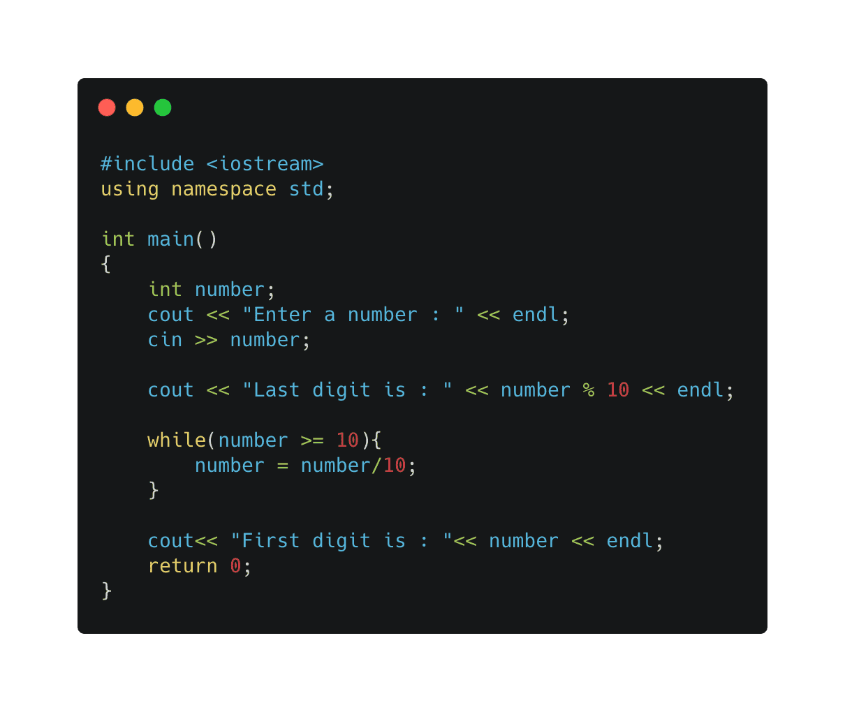 C Program To Find The First And The Last Digits Of A Number CodeVsColor