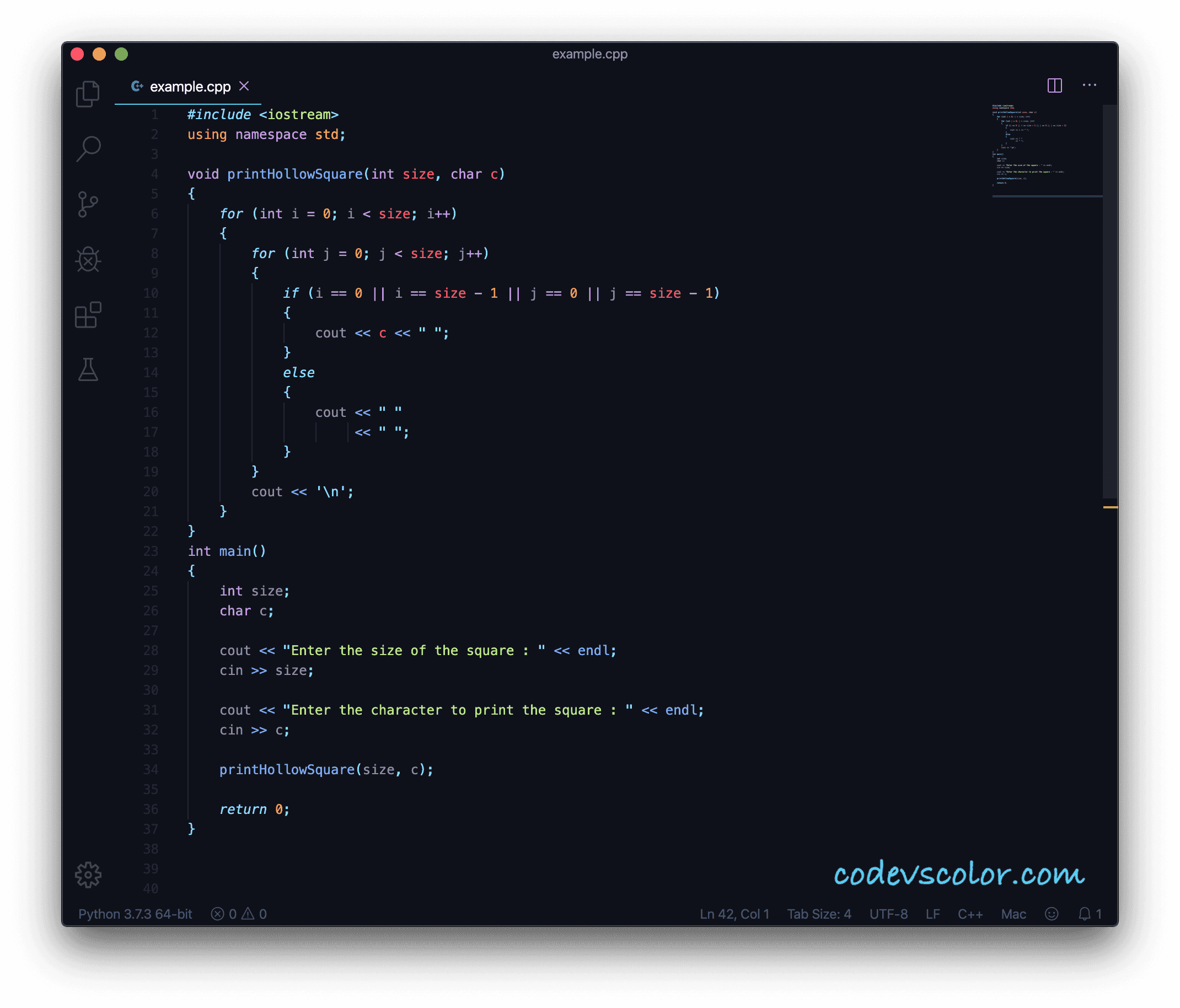 C Program To Print A Square Hollow Pattern CodeVsColor