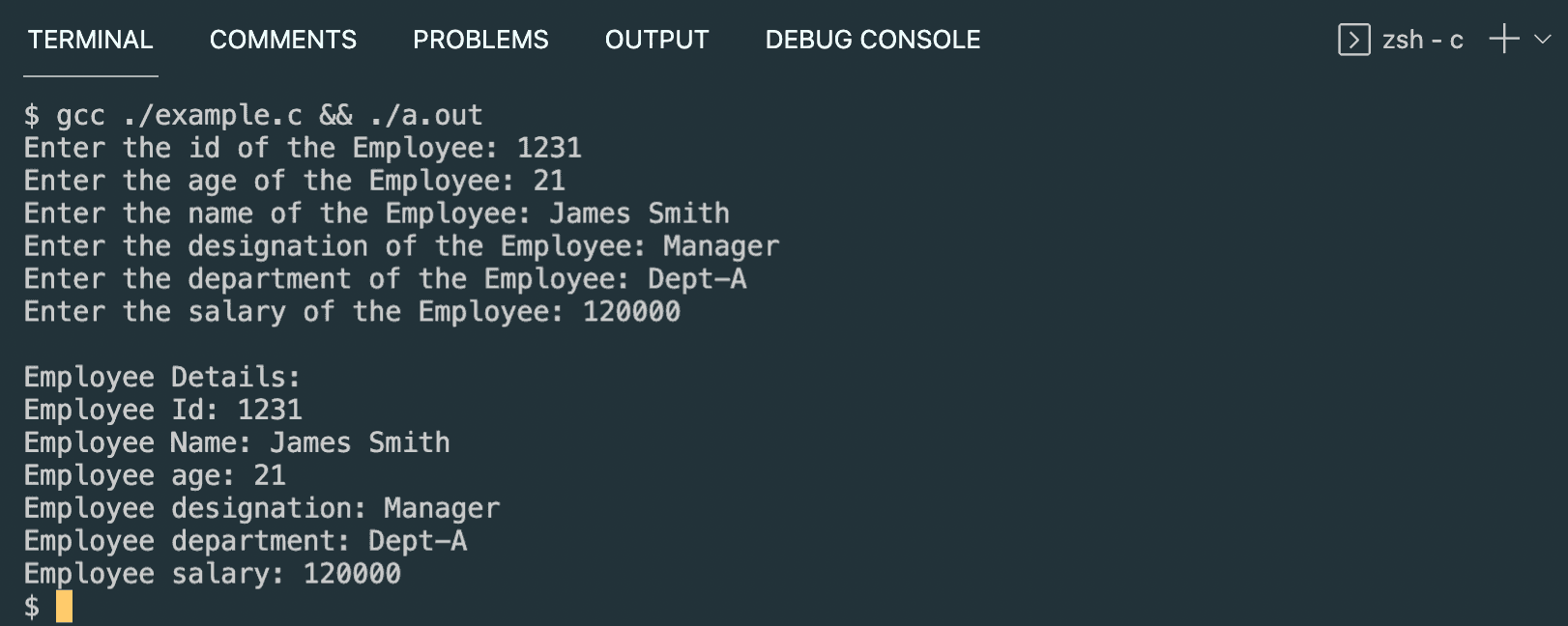 C Program For Employee Details Using Structure And Functions 91 Riset