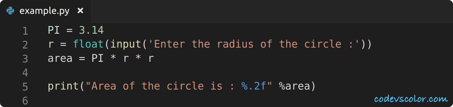 Find The Area Of A Circle In Python Python Tutorial 28 CodeVsColor